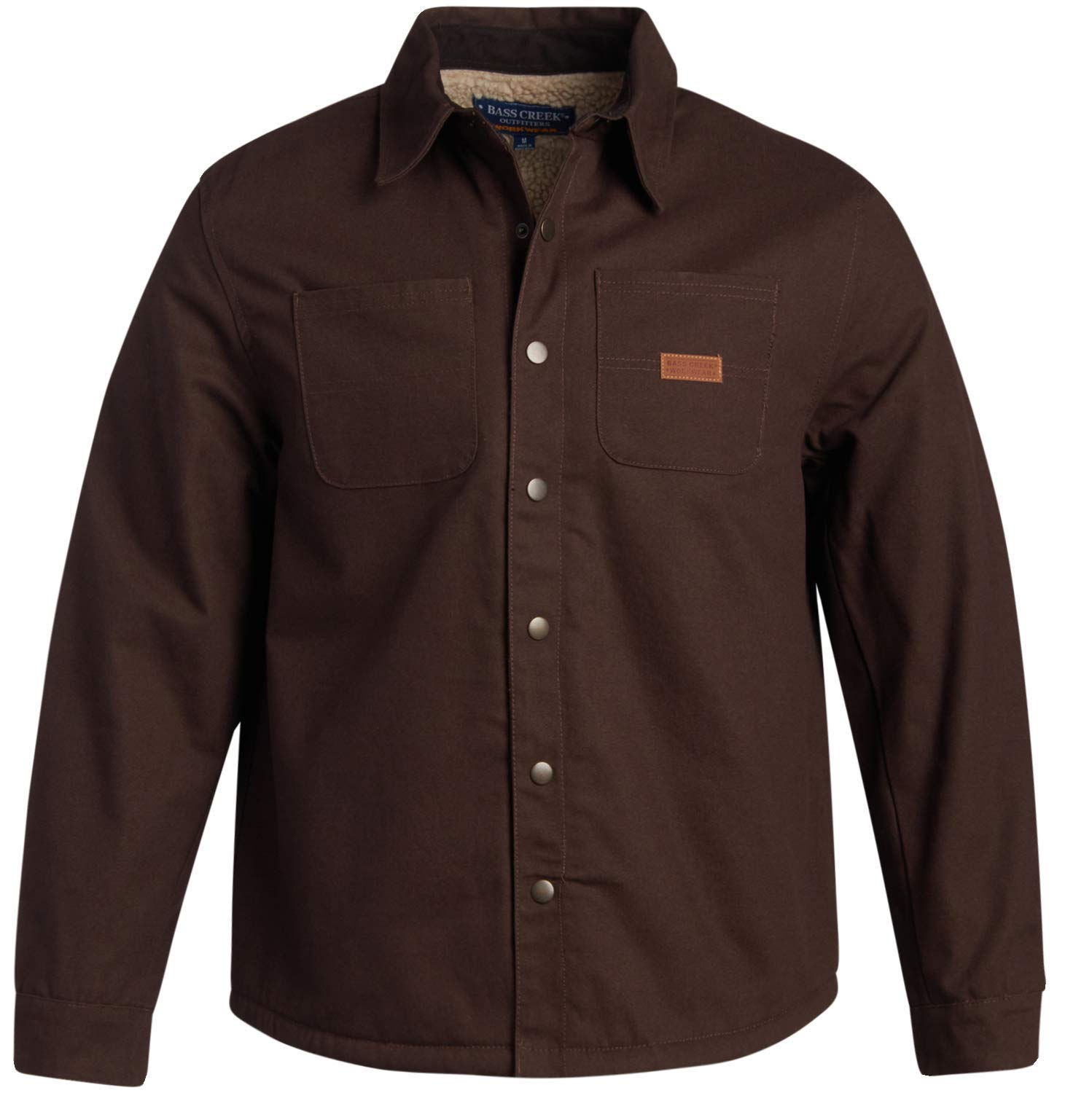 Bass Creek Outfitters Men's Shirt Jacket - Sherpa Lined Duck Canvas Button Down Shirt, Size Large, Brown