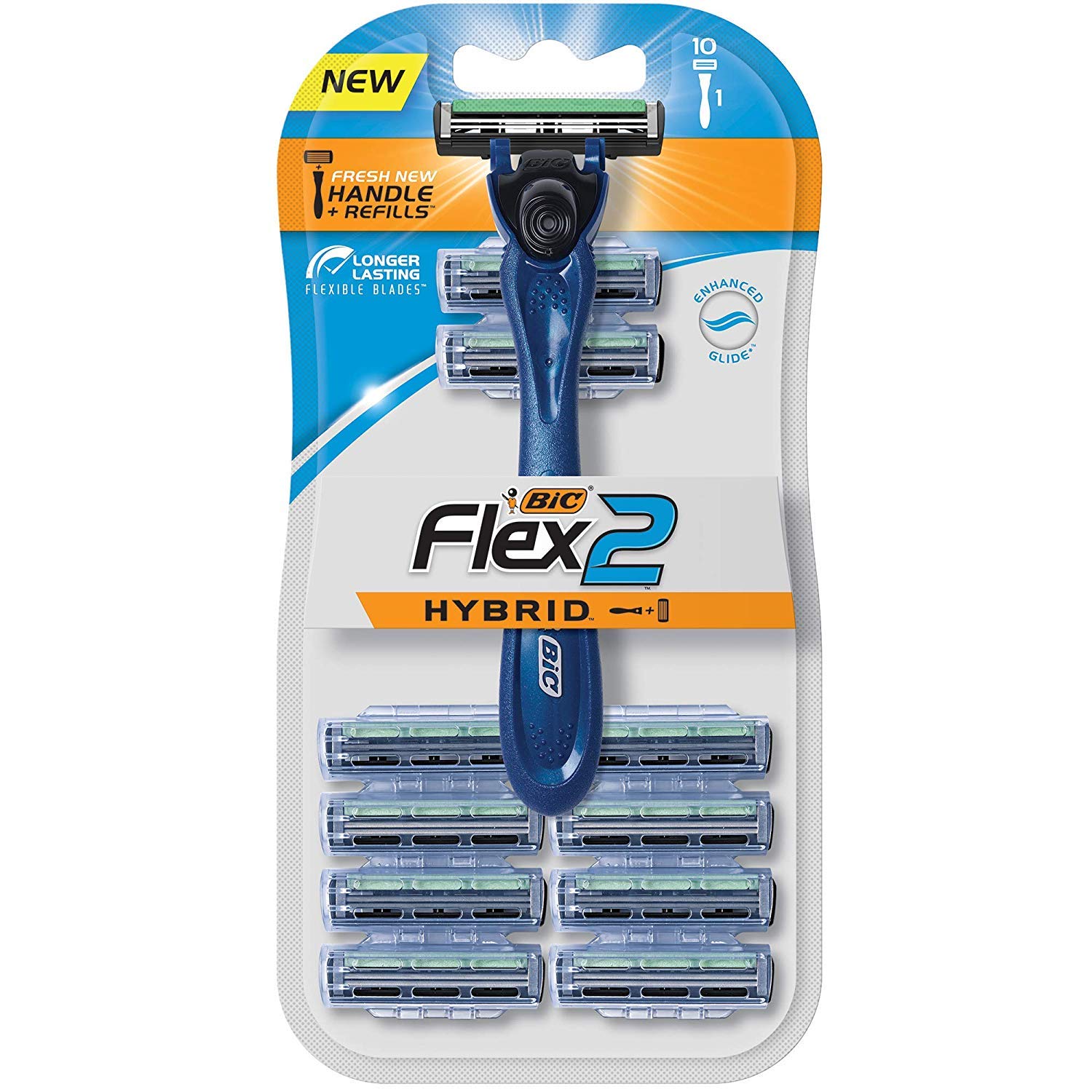 Bic Flex 2 Hybrid Razor - 1 Handle & 10 Cartridges Per Package - Pack of 2