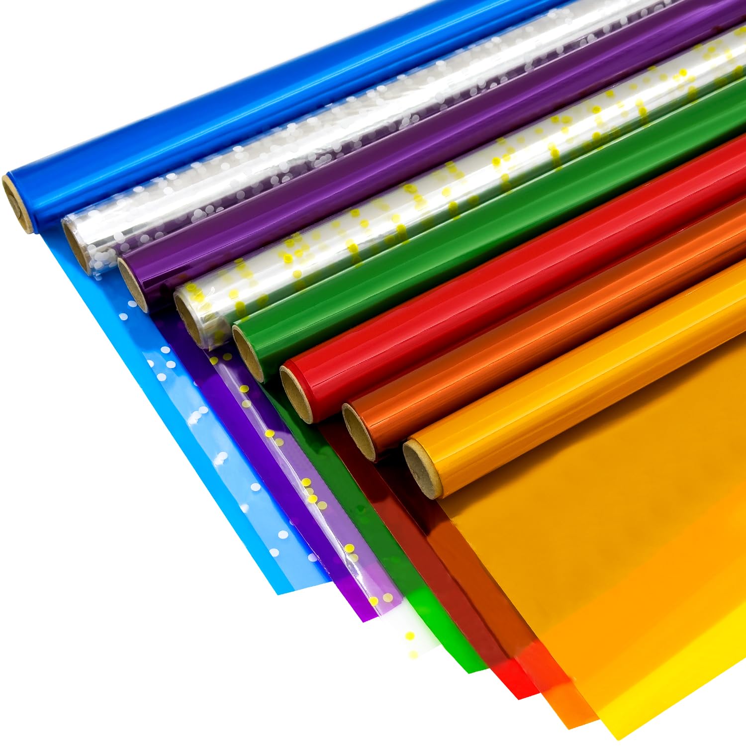 Cellophane Wrap for Gift Baskets, 34" X 10' Extra Large Transparent Colored Cellophane Wrap Roll 8 Colors, Cellophane Paper for Gift,Treat,Cookie,Flowers Bouquet,Florist,Floral,Candy Leis,Diy Crafts