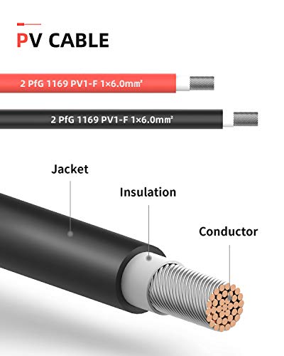 BougeRV 20 Feet 10AWG Solar Extension Cable with Female and Male Connector with Extra Free Pair of Connectors Solar Panel Adaptor Kit Tool (20FT Red + 20FT Black)