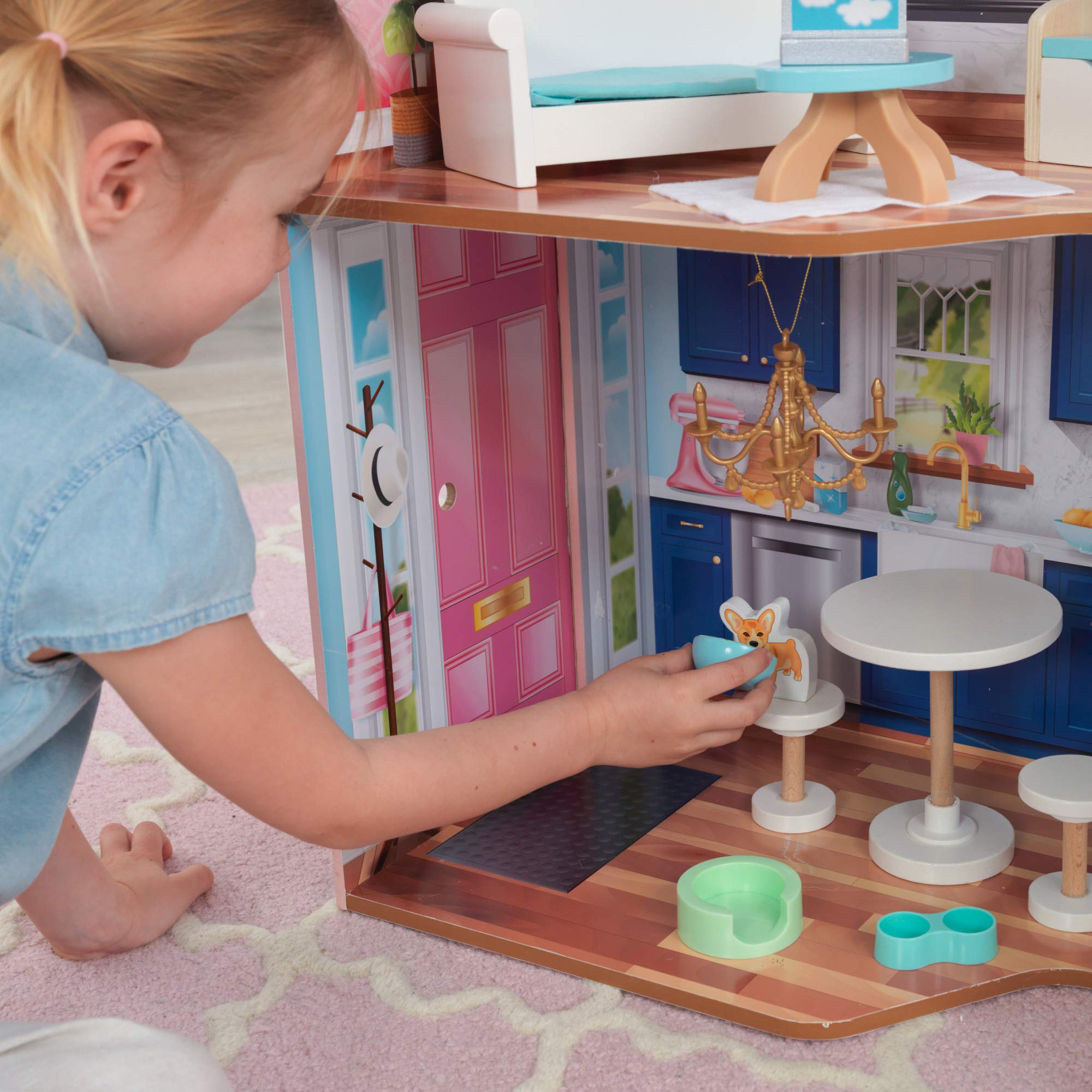 KidKraft Matilda Wooden Dollhouse with EZ Kraft Assembly™, Balcony, Movable Staircase and 23 Accessories, Gift for Ages 3+