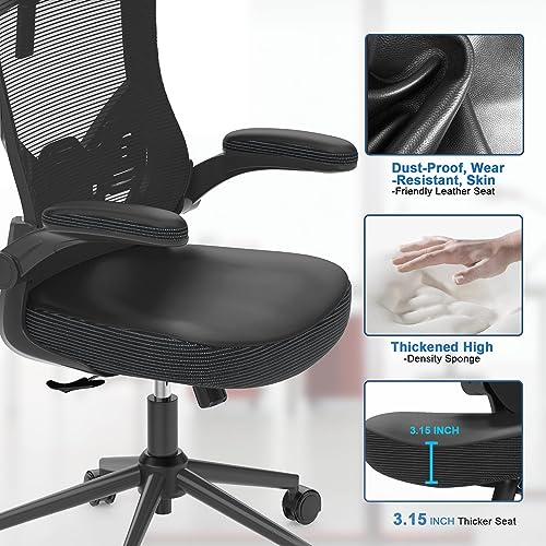 π―πΆπ΄π¬ πΆπππ°πͺπ¬ πͺπ―π¨π°πΉ, Ergonomic Mesh Desk Chair, High Back Computer Chair- Adjustable Headrest with Flip-Up Arms, Lumbar Support, Swivel Executive Task Chair (Modern, Black)