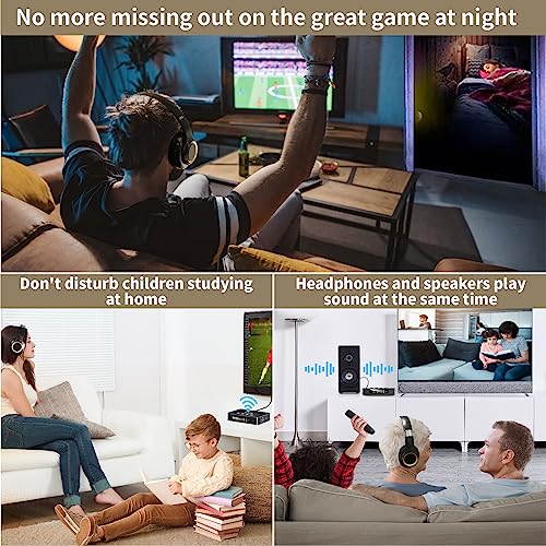 cwuiga Wireless Headphones for TV Watching with Bluetooth 5.3 Transmitter 100 Ft Long Range 35 Hours No Delay Over-Ear Television Headphones Wireless for Seniors Digital 3.5mm AUX RCA Optical Coaxial