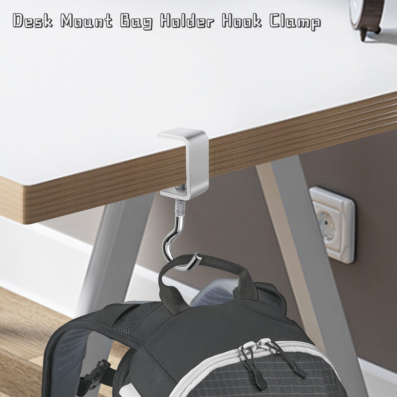 Desk Mount Bag Holder Hook Clamp,On Backpack Hanger Portable Desk Mount Headphones Holder for Reduce Desk Clutter Table Desk Table Hanging Storage.