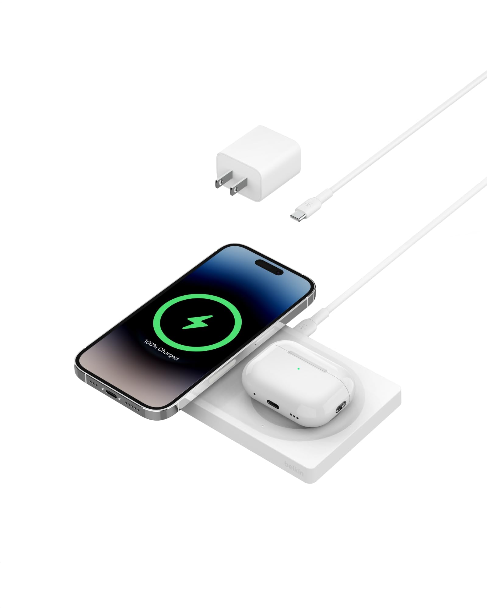 Belkin MagSafe 3-in-1 Wireless Charging Stand (Older 2021 Release) for Apple Watch, iPhone Series, AirPods - White