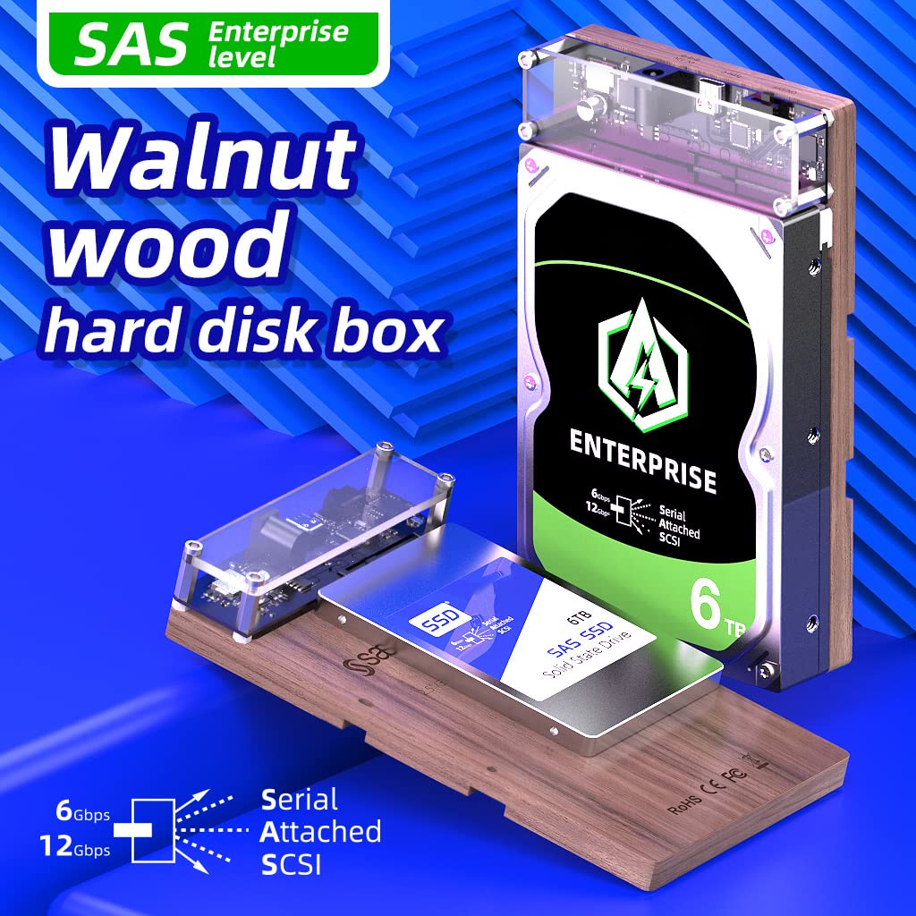 FEIFANZHE Walnut SAS to USB3.0 Adapter 2.5 or 3.5 inch SSD/HDD External SAS Hard Drive Docking Station Adapter Enclosure for RPM SAS 6/12Gbps Enterprise Hard-FSASM1