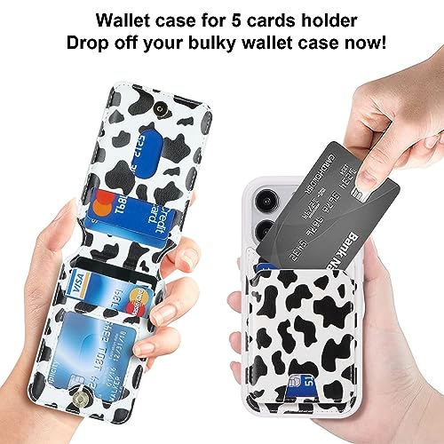 Havaya for iPhone 13 Pro Max Case with Card Holder iPhone 12 Pro Max Case Magsafe Compatible magsafe Wallet Detachable 2-in-1 for Women and Men-Cow Print Black