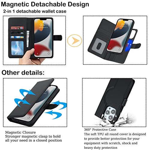 Havaya for iPhone 13 pro max case Wallet,for iPhone 12 pro max case Wallet magsafe Compatible,for iPhone 13 pro max Wallet case with Card Holder,Magnetic Detachable Phone case-Black