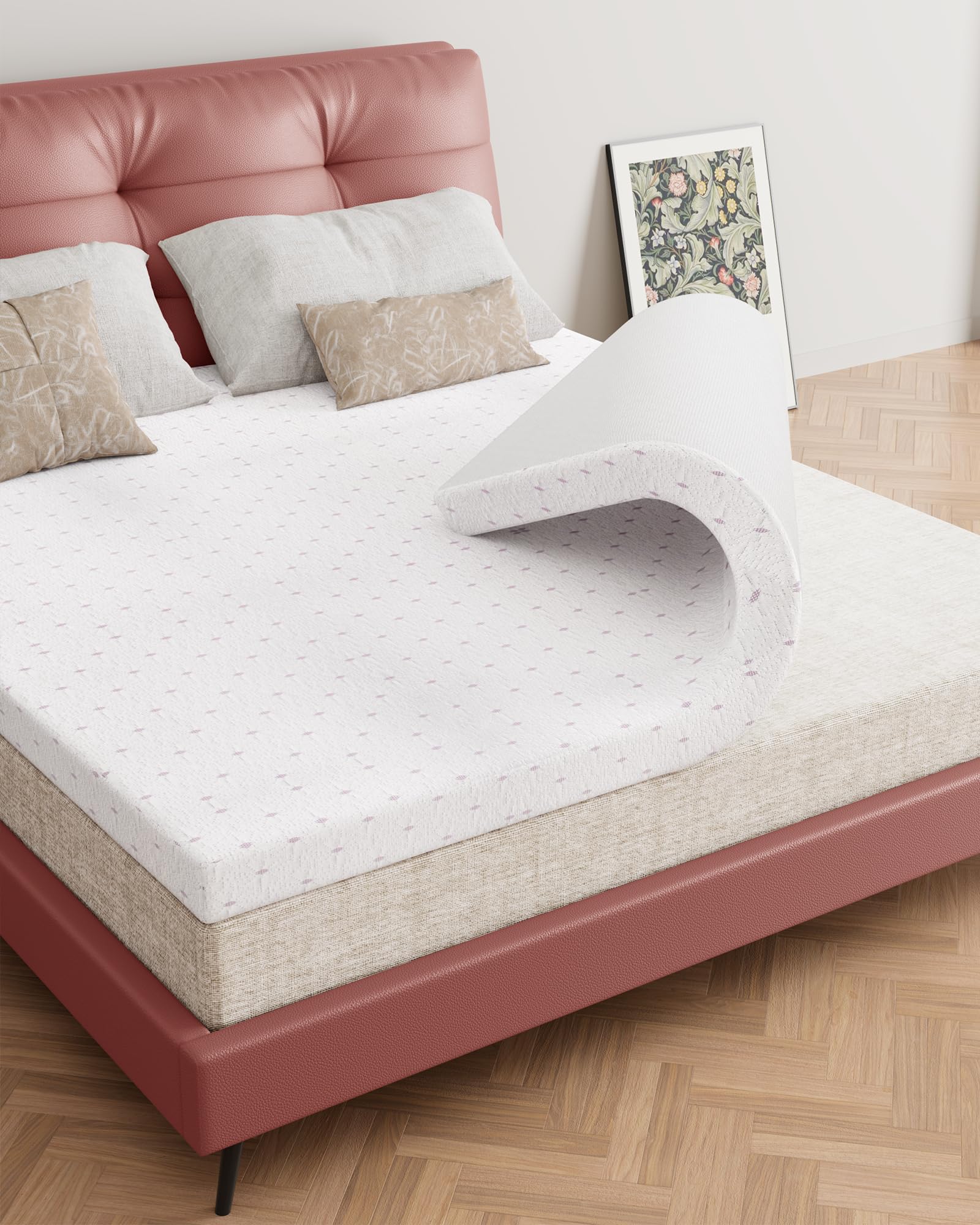 Ferlizer 3" [King] Mattress Topper, Memory Foam Mattress Topper King with Ultra Soft Cover & Corner Straps, Lavender Infused, CertiPUR-US Certified