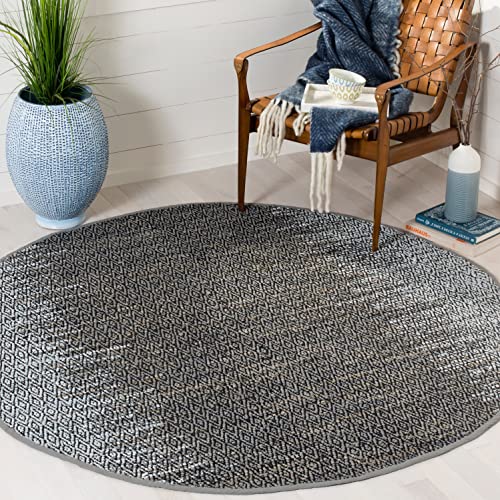 SAFAVIEH Vintage Leather Collection 4' Round Light Grey/Charcoal VTL389B Handmade Modern Leather Area Rug