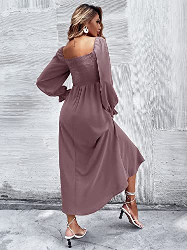 Floerns Women's Boho Floral Print Square Neck Flounce Sleeve A Line Long Dress Mauve Purple S