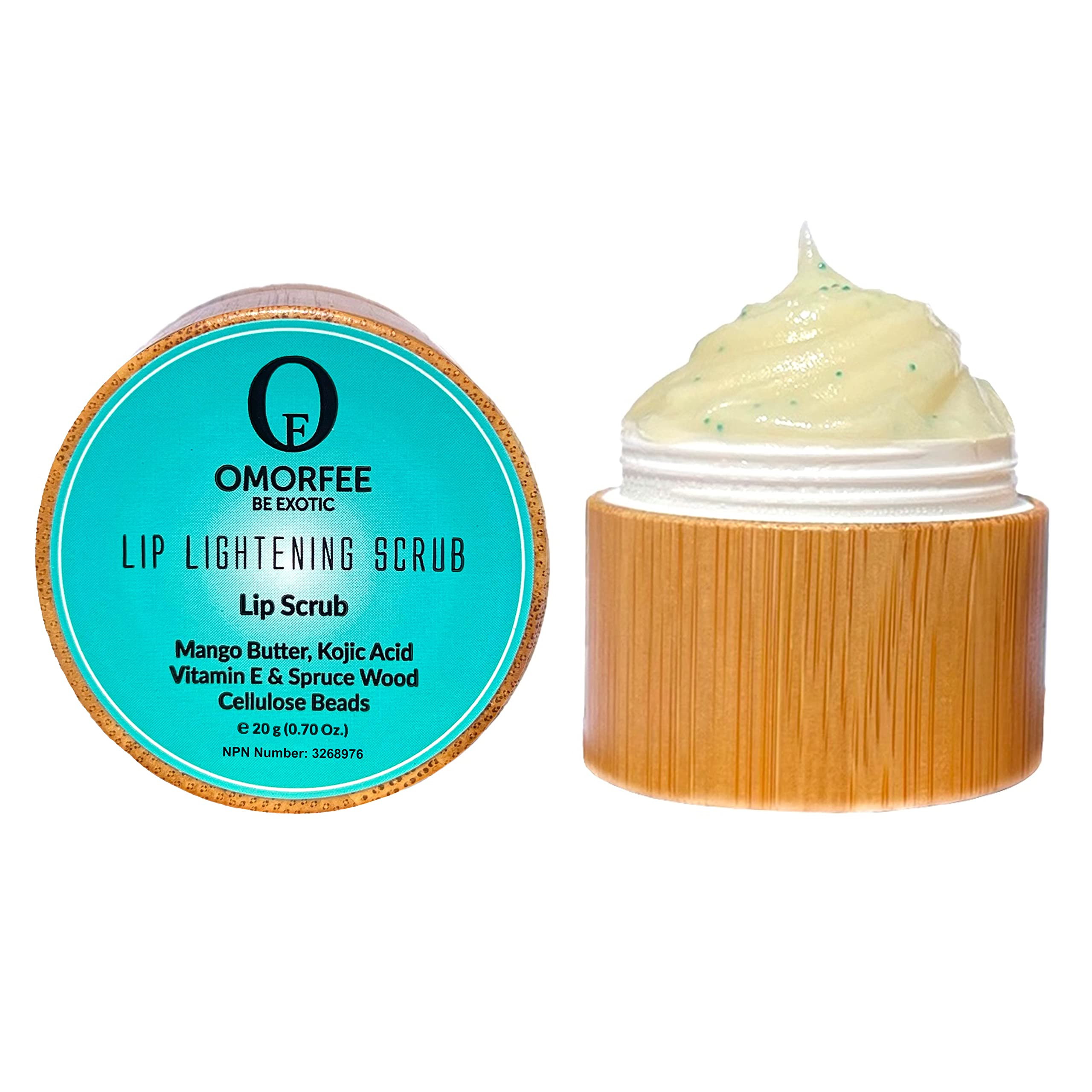 Omorfee 100% Organic Lip Lightening Scrub, Vegan Lip Exfoliator & Moisturizer, Gentle Overnight Lip Mask Treatment, With Kojic Acid, Vitamin E & Natural Beads for Dull, Dry & Dark Lips- 20g/0.70Oz
