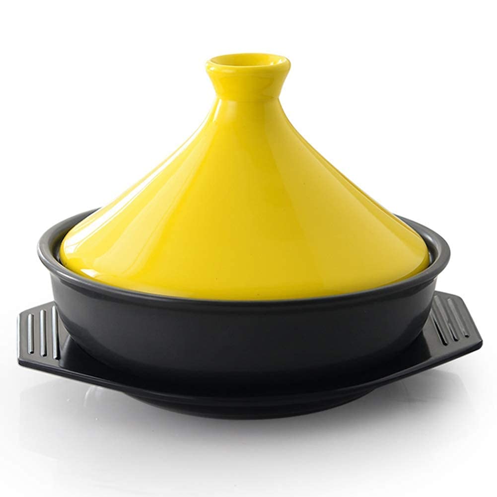 Ceramic Cooking Pot Cast Iron Pot with Lid Lead Free Cooking Tagine,23Cm Tagine Cooking Pot,Ceramic Tagine Pot,Stew Casserole Slow Cooker with Wooden Shovel and Tray Cass