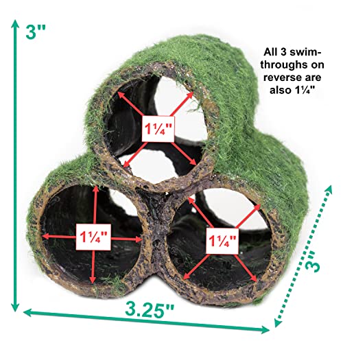 Penn-Plax Deco-Replicas Hide-Away Pipes with Club Moss Aquarium Decoration – Realistic Appearance with Various Textures – Safe for Freshwater and Saltwater Fish Tanks