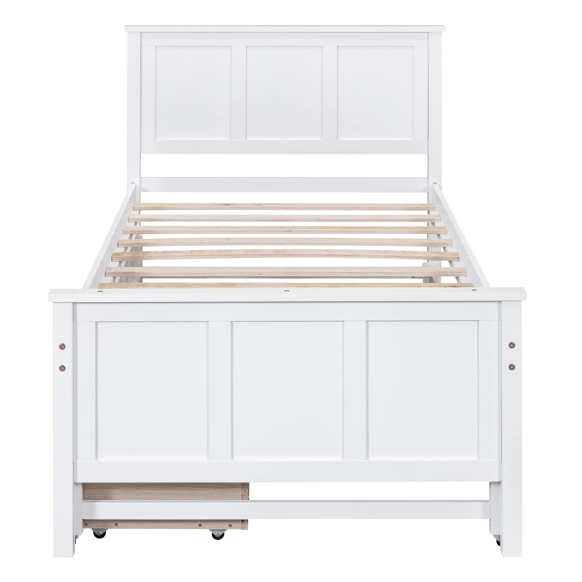 CITYLIGHT Twin Bed with Trundle and Storage, Wood Twin Size Platform Bed Frame with Trundle and Drawers, Space-Saving Twin Size Bed for Kids, Boys, Girls (Twin,White)
