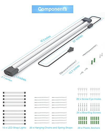 Ensenior 10 Pack Linkable LED Utility Shop Light, 4 FT 4400lm, 36W Equivalent 280W, 5000K Daylight, 48 Inch Integrated Fixture for Garage&Workbench, Surface or Hanging Mount, Black, ETL Certified