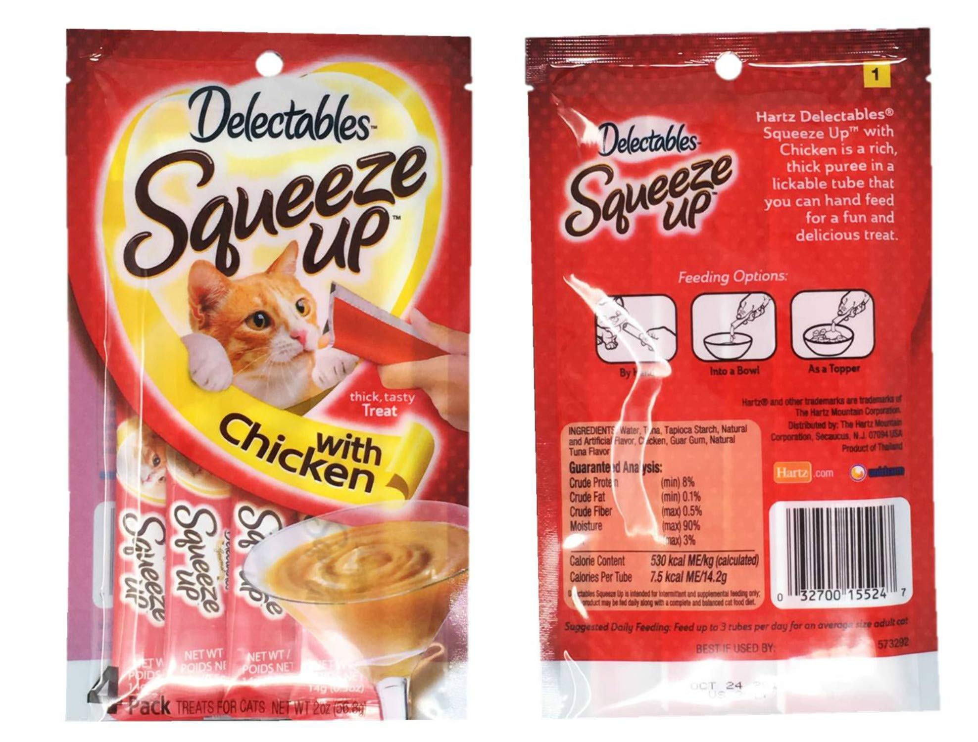 Delectables Hartz Squeeze Up Cat Treats Variety 4 Pouch Bundle of 2 Flavors; 2 Pouches of Each Flavor (2.0 oz Each) (Chicken, Tuna)