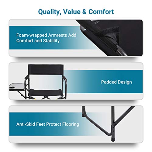 AsterOutdoor Camping Folding Directors Chair with Collapsible Side Table for Outdoors Camp Lawn Fishing, Carry Bag Included, Supports 250lbs