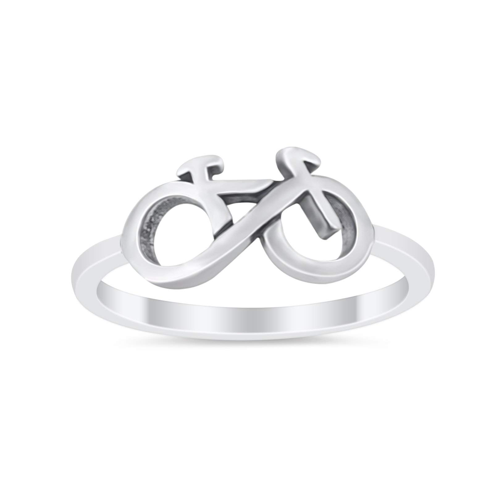 Blue Apple Co. Sterling Silver Size-8 Cute Petite Dainty Bicycle Plain Band Thumb Ring Round 925 Sterling Silver