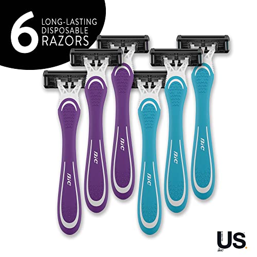 BIC Us. 5-Blade Unisex Disposable Razors For Men and Women, Lubrication Strip For a Smooth, Close Shave, 6-Count