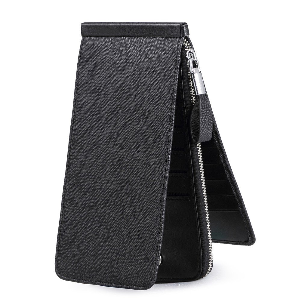 JEEBURYEE Women's Genuine Leather Multi Credit Card Holder Wallet RFID Blocking Long Bifold Clutch Wallet Ladies Purse with Zipper Pocket Black