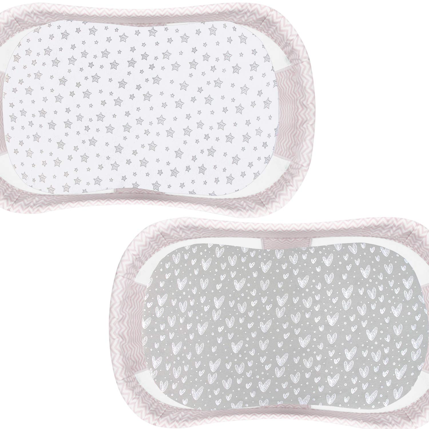 Bassinet Mattress Cover and Fitted Sheets, Compatible with Halo Bassinest Swivel, Flex, Glide, Premiere & Luxe Series Sleeper, Grey and White Print, 2 Pack