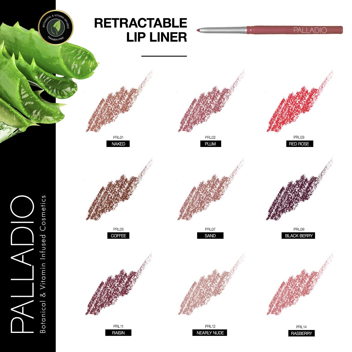Palladio Retractable Waterproof Lip Liner High Pigmented and Creamy Color Slim Twist Up Smudge Proof Formula with Long Lasting All Day Wear No Sharpener Required, Coffee, 1 Count