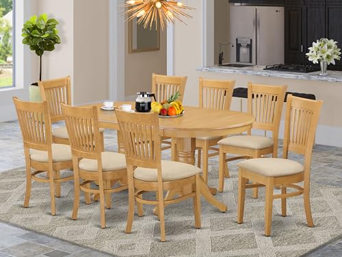 East West Furniture VANC9-OAK-C 9 Piece Kitchen Set Includes an Oval Table with Butterfly Leaf and 8 Linen Fabric Dining Room Chairs, 40x76 Inch