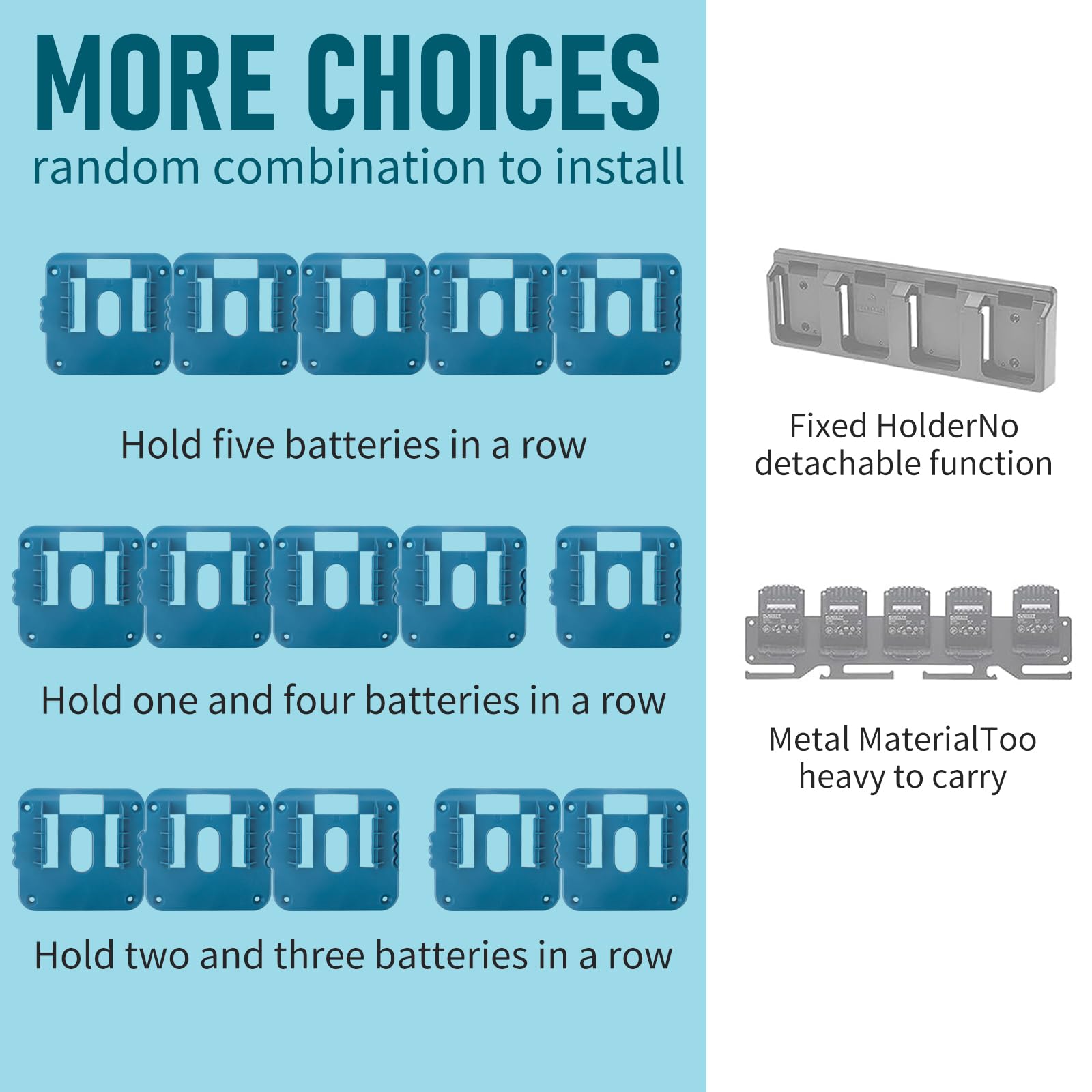 ToolValtz 5 Pack Battery Holder Mount for18V Battery Fit for BL1860 BL1850 BL1840 BL1830,Battery Store and Display for Warehouse, Factory, Truck, Workshop