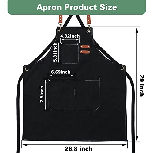 JINSHANGTOPK Chef Apron, Aprons for Men, Adjustable Strap Cotton Canvas Cross Back Apron with Large Pockets for Women and Men Kitchen Cooking Baking Bib Apron(Black)