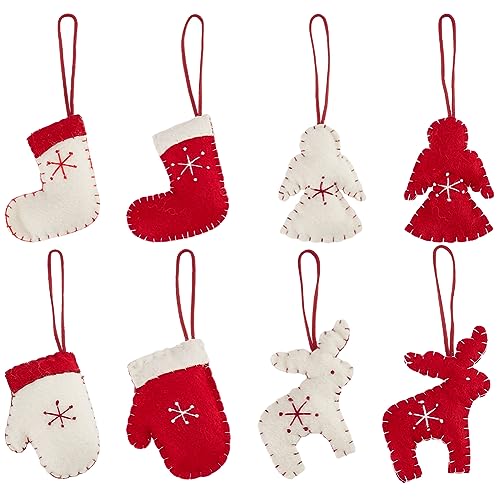 CRASPIRE 8pcs Felted Christmas Mittens Christmas Hand Decor with Cotton Rope Gloves Angel Sock Reindeer Xmas Hanging Ornament Felt Crafts for Christmas Tree Decorations Party Accessory
