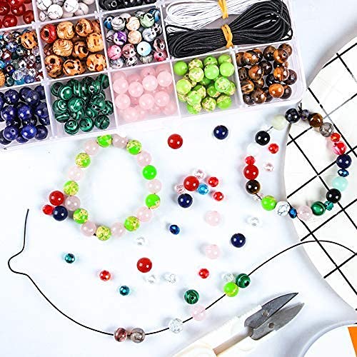 Fishdown 290 Pcs Mixed Stone Beads for Jewelry Making Kit, Crystal Beads Set Chakra Healing Beads, Loose Beading Gemstone Beads Wooden Beads Assortment for Bracelets Necklace Making DIY Kit