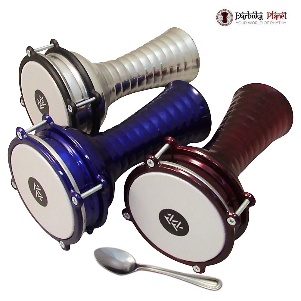 Kids Percussion 10'' Length Aluminum Darbuka, 5.2" Tunable Synthetic Head Doumbek Hand Drum for Kids (Red)