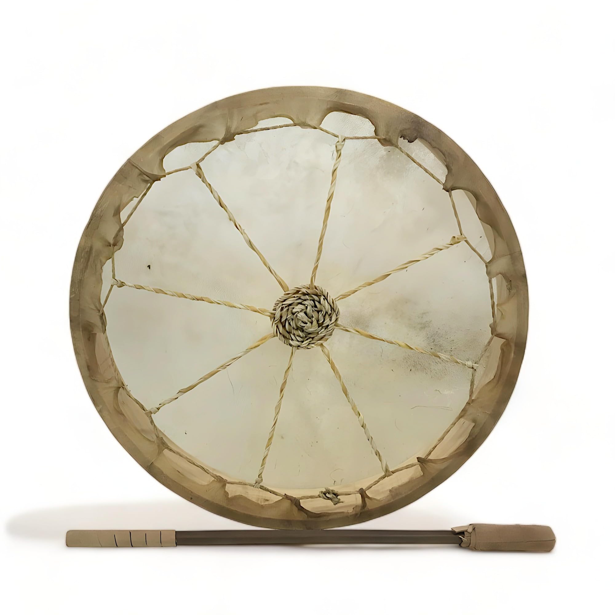 GMP Traditional Frame Drum/Bodhran with Handle, 15" Diameter | Natural Goatskin Head, Comes with Wood and Leather Mallet