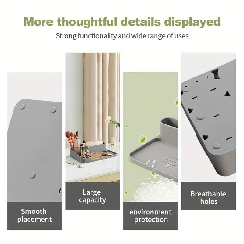 Bathroom Countertop Electric Toothbrush Toothpaste Organizer, Toiletry Counter Sink Silicone Organization Small Storage, Multifunctional Vanity Brush Stand, Green