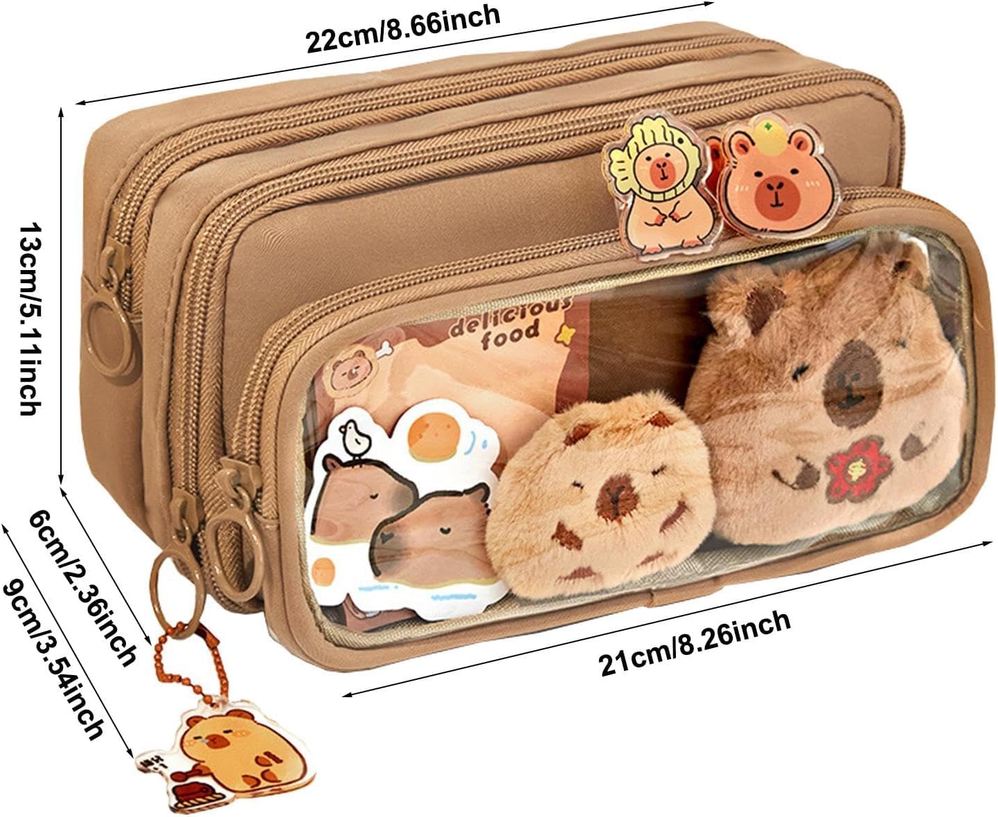 Capybara Pen Case, Aesthetic Transparent Pencil Case, Large Zippered Pencil Pouch, Beautiful Pencil Bag, Multi-Layer Large Capybara Pencil Pouch (5th Floor-A)