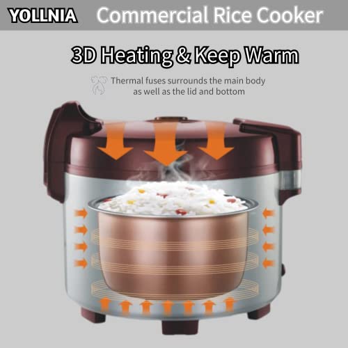 YOLLNIA Commercial Large Rice Cooker & Food warmer | 13.8QT/65 Cup cooked rice | Non-stick Inner Pot |Auto Warmer Mode |1350W Fast Cooking