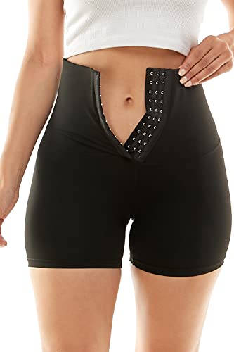 EttelLut - Enhanced Tummy Control Shapewear Shorts for Women - Body Shaper Waist and Thigh Slimmer Trainer - 3 Hook Closure - Perfect for Everyday, Yoga and Workout - Black Large