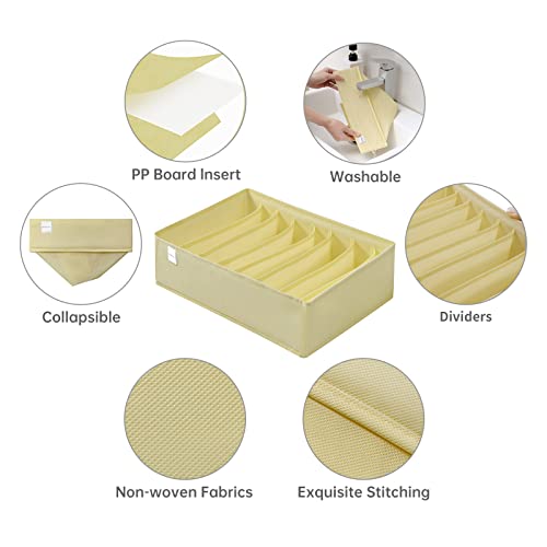 Coorganisers 4 Packs Wardrobe Clothes Organizer, 8 Grids Washable Portable Closet Organizer Storage Box Foldable Closet Drawer Organizer for Underwear, Socks, Scarves, Leggings,T-shirts(Beige)