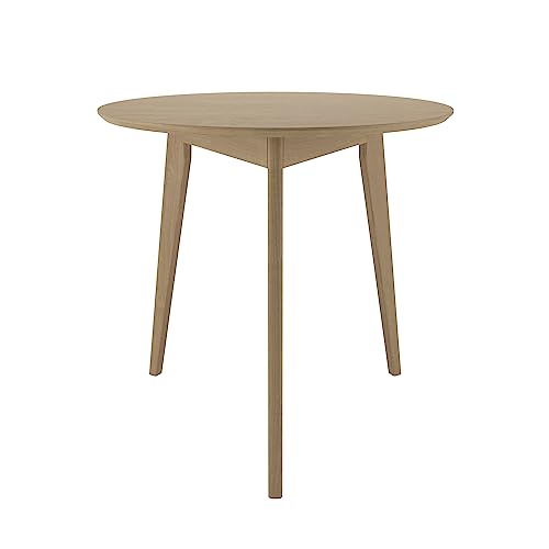 DAIVA CASA Orion Light 31 inch 3 Legs Round Table for 3 Person - Birch Solid Wood Kitchen & Dining Room Furniture - Mid Century Modern Scandinavian Style β Brown Table for Small Space