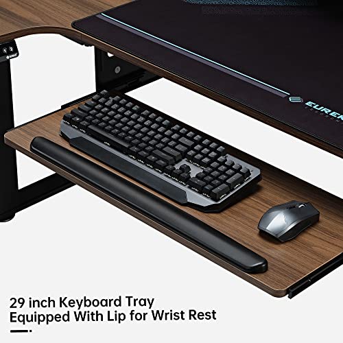 EUREKA ERGONOMIC L Shaped Standing Desk with Keyboard Tray, 61 Inch Electric Height Adjustable Computer Desk, Dual Motor Sit Stand Desk, Stand Up Corner Gaming Table with RGB Monitor Stand,Walnut/Left