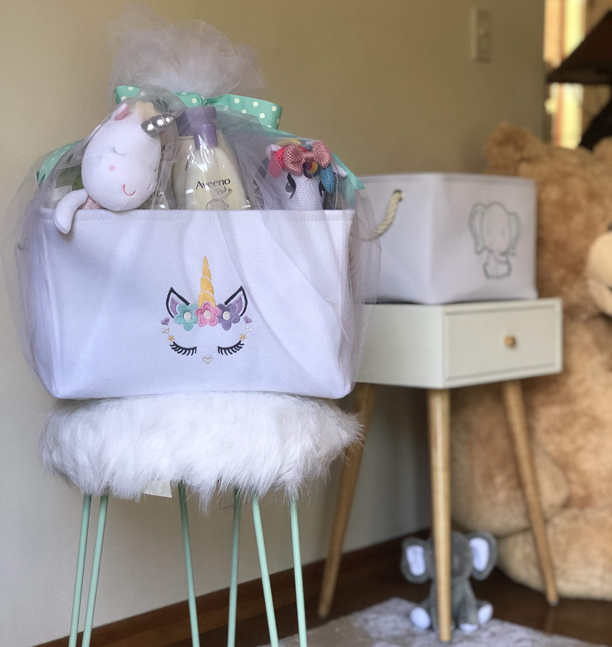 APPLE PIE ORDER Storage Basket with Embroidery, Foldable Animal Toy Storage Bins/ Cube/ Box/ Organizer for Kids, Boys and Girls room, Baby & Nursery.