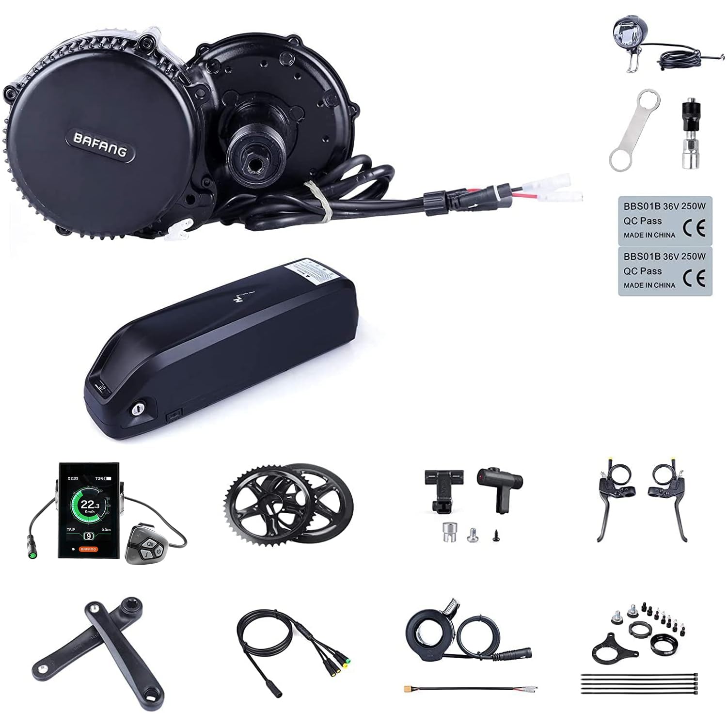 BAFANG BBS02B 48V 750W Mid Drive Electric Bike Motor Ebike Conversion Kit Mid-Mounted Engine for Mountain Bike Road Bicycle with Optional 48V 17.5Ah 18Ah and 48V 20Ah Battery