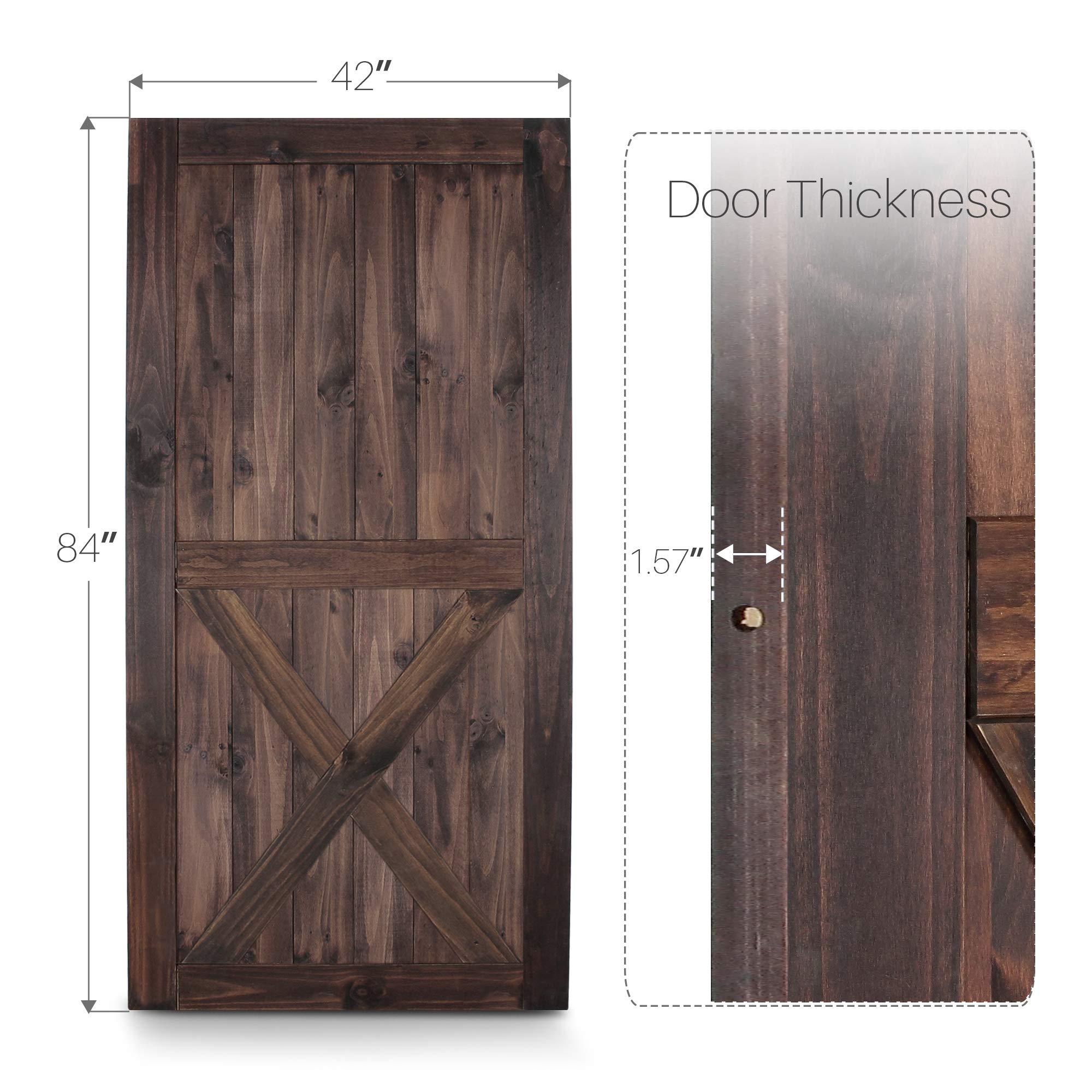 BELLEZE Natural Wood Pine Unfinished (3ft x 7ft) DIY Pre Drilled Sliding Barn Door Sliding Door Single 42" x 84" inches, Arrow