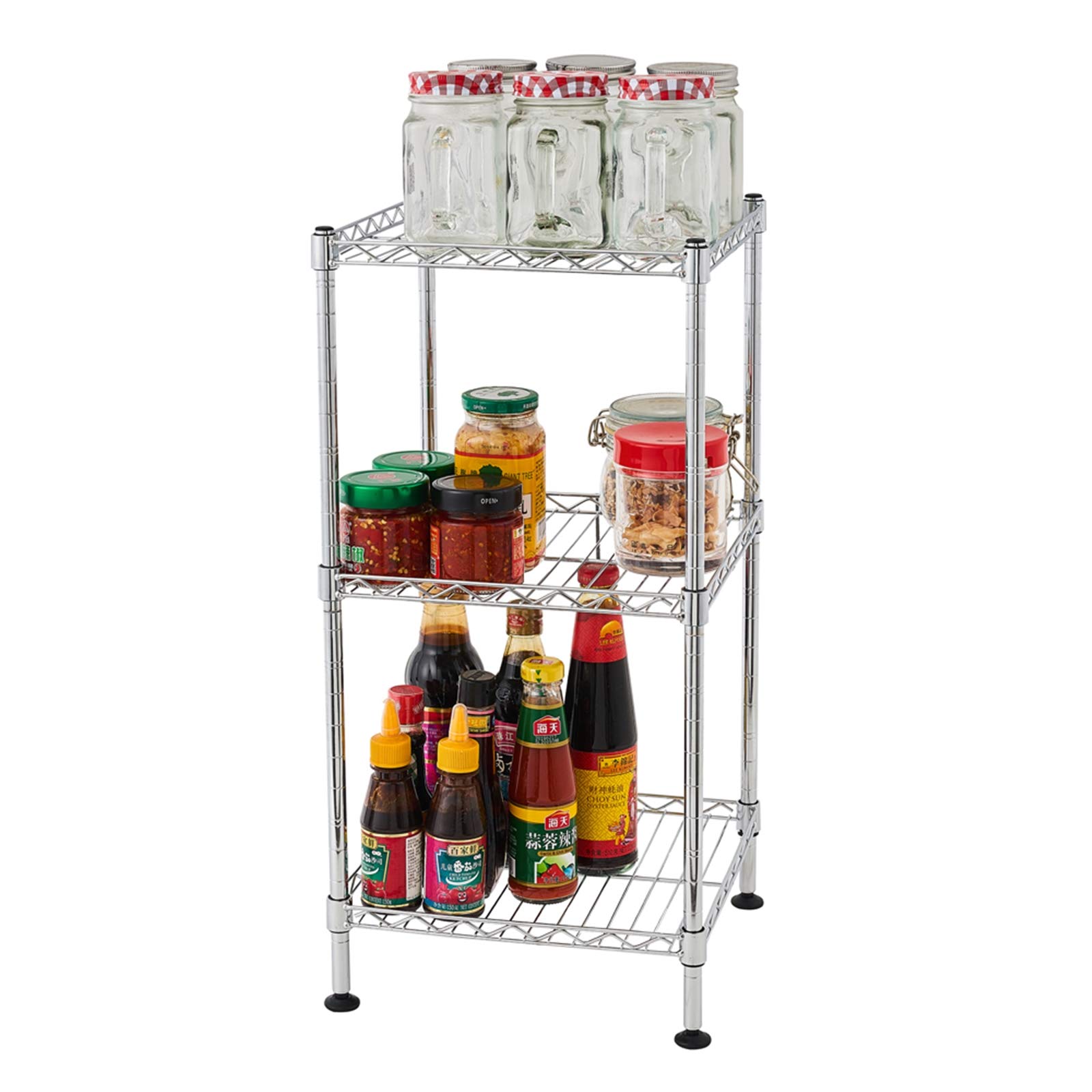 Guangshuohui 3-Tier Metal Storage Rack,Steel Wire Shelving Tower,Metal Storage Shelf Unit for Laundry Bathroom Kitchen Pantry Closet, Silver