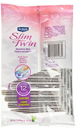 Schick Hydro Silk Slim Twin ST 2 Disposable Razors for Women Sensitive Skin Shaving Razor - 12 Count