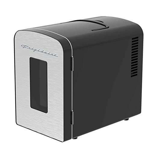 Frigidaire Portable 9-Can Mini Cooler Fridge, 5L, Brushed Stainless Rugged, Window, EFMIS189-SS, Clear Door, Glass