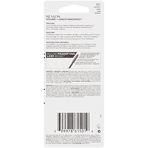 Revlon Volume + Length Magnified Mascara - Waterproof, Blackest Black, 0.28 fl oz