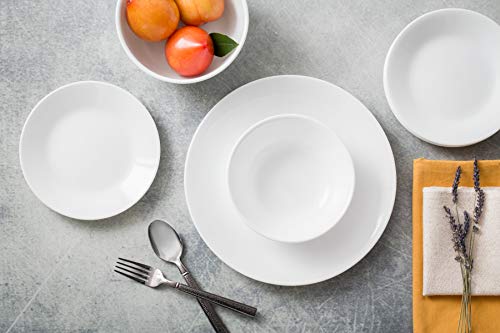 Corelle Vitrelle 18-Piece Service for 6 Dinnerware Set, Winter Frost White & Vitrelle 28-oz Soup/Cereal Bowls Set of 6, Chip & Crack Resistant Dinnerware Bowls, Winter Frost White