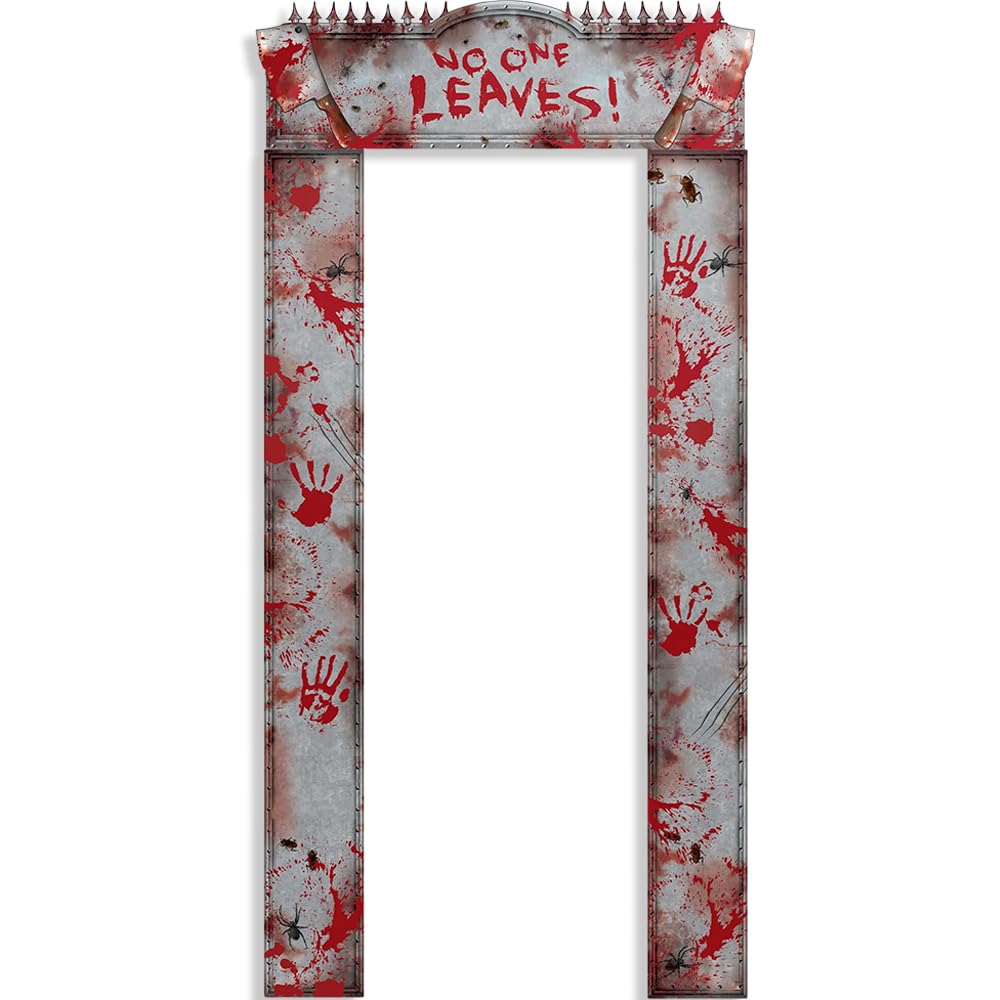 Bloody Red & Gray Paper Doorway Entry (84.5" x 42.5") - 1 Count | Frightful Décor for Haunted Parties & Spooky Ambience